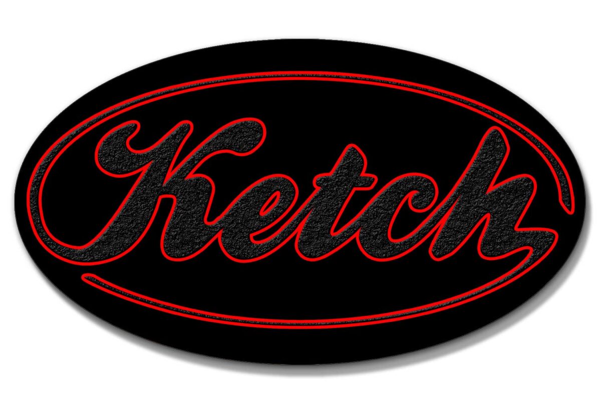 Oval Ketch Sticker - Black / Red Outline